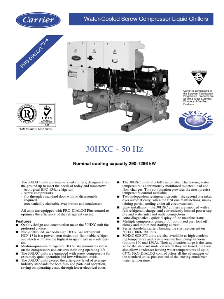 30HXC - 50 H: Water-Cooled Screw Compressor Liquid Chillers | PDF ...