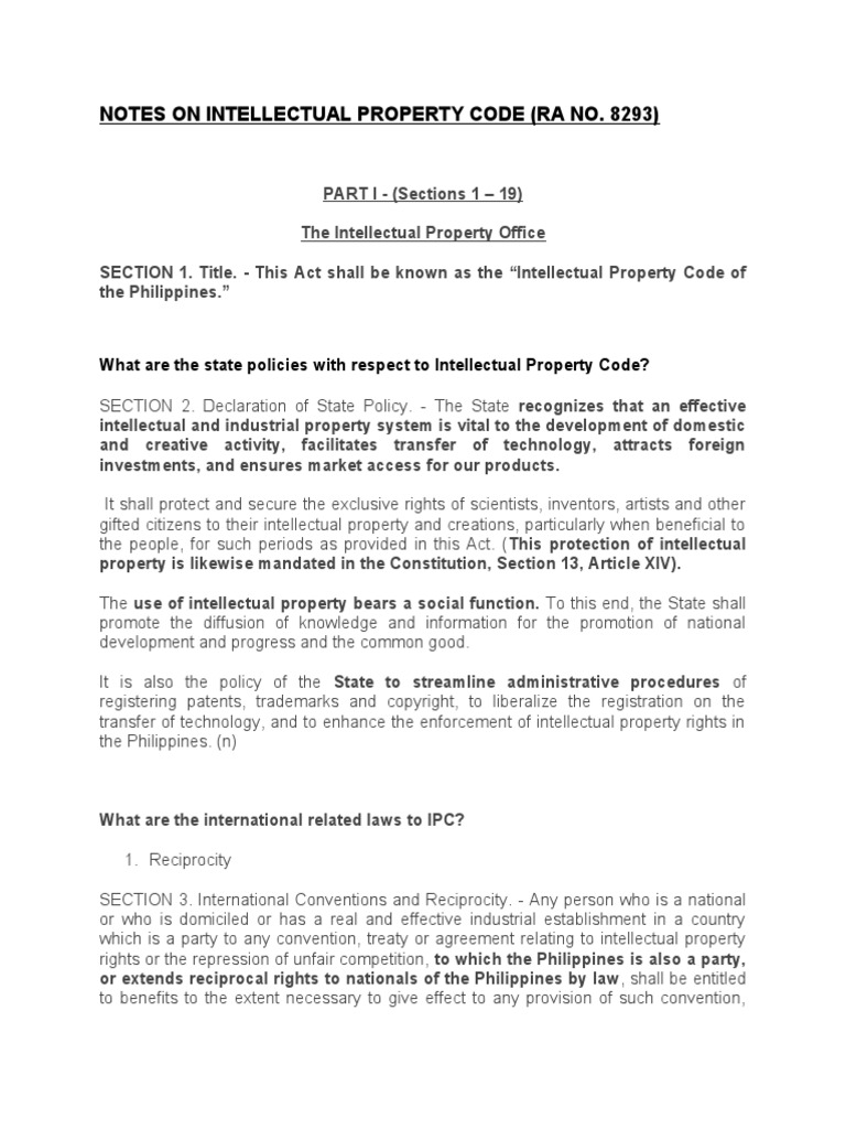 NOTES ON IPC (RA No. 8293) - LAW On PATENTS | PDF | Trips Agreement ...