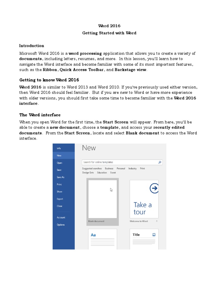 Getting Started with Word 2016 | PDF | Microsoft Word | Human–Computer ...