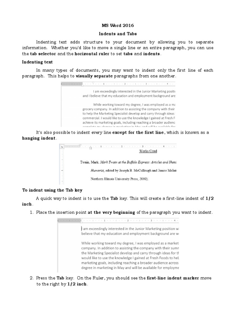 MS Word 2016 Indents and Tabs | PDF | Paragraph | Text