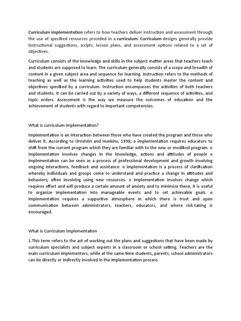 Curriculum Implementation Refers To How Teachers Deliver Instruction ...