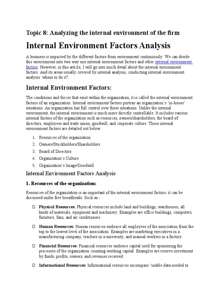 Analyzing The Internal Environment of The Firm | PDF | Strategic ...