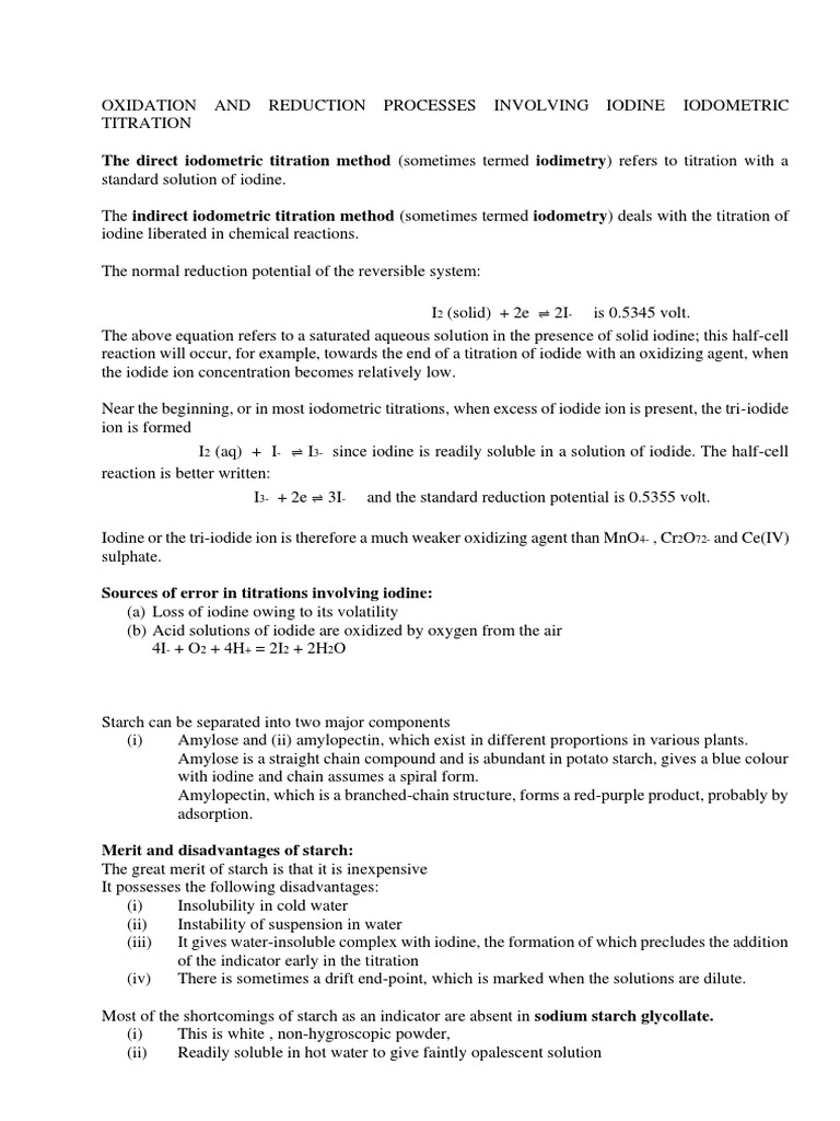Merit and Disadvantages of Starch As Indicator | PDF | Chemical ...
