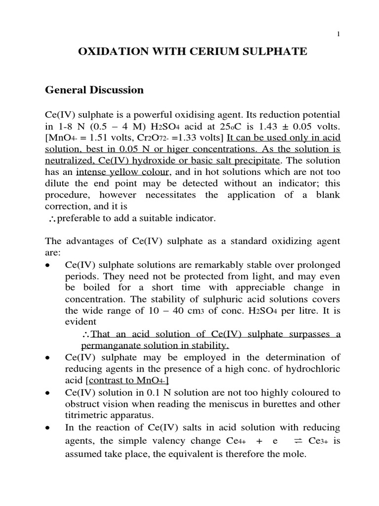 Oxidations With Cerium Sulphate Solutions | PDF | Nitrite | Titration