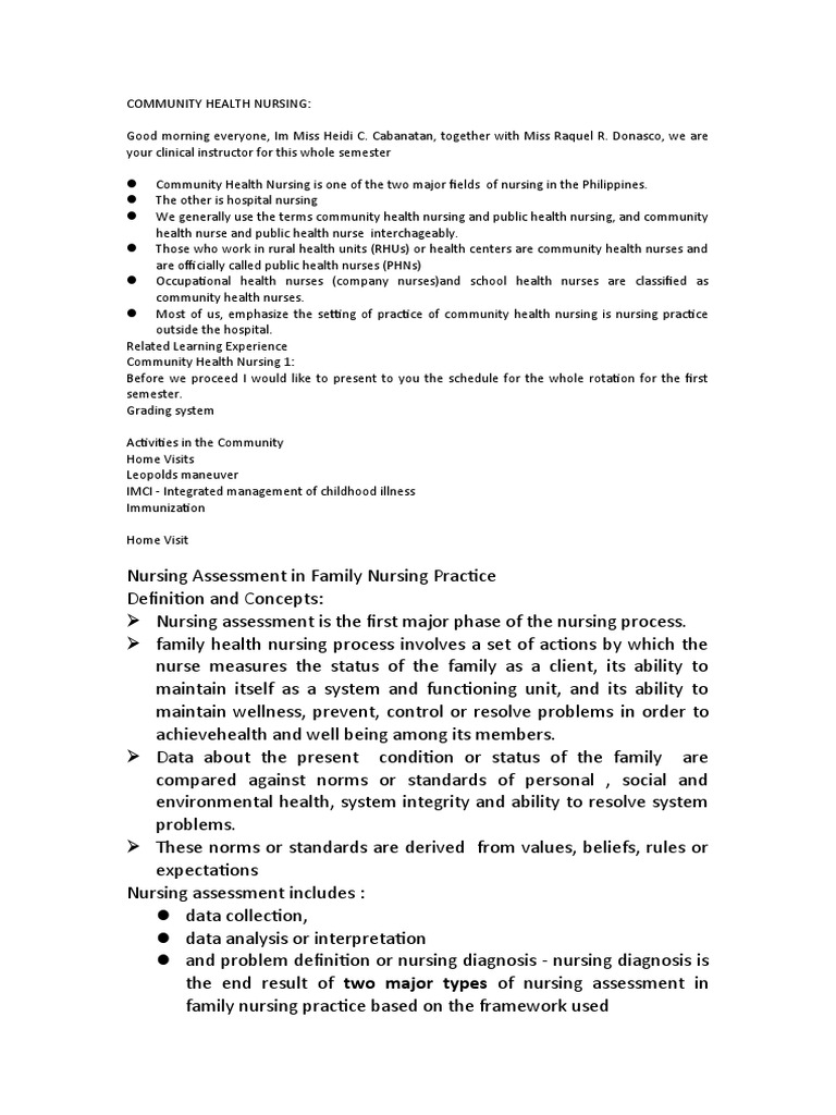 Family Nursing Assessment Process | PDF | Nursing | Community