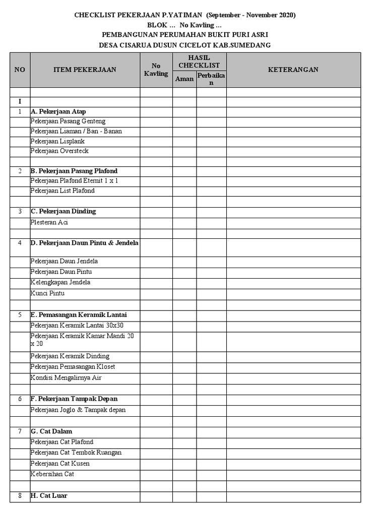 Check List Pekerjaan Finish | PDF