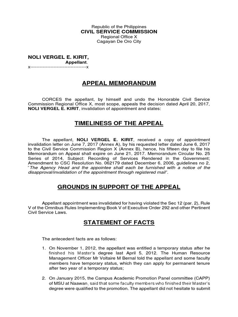 Appeal Memorandum | PDF | Dean (Education) | Social Institutions