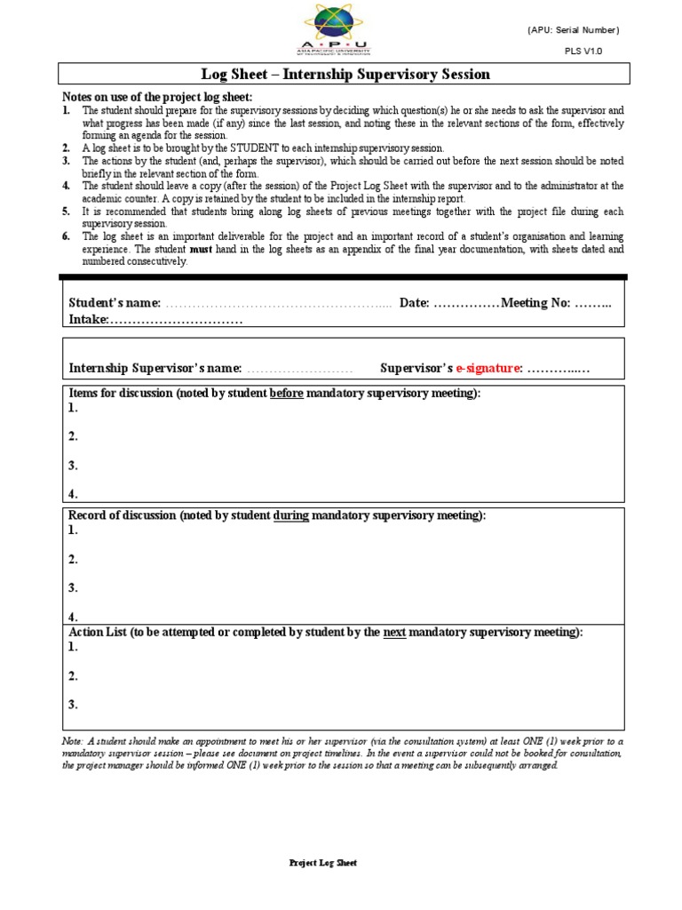 Internship Log Sheet Guidelines | PDF | Business