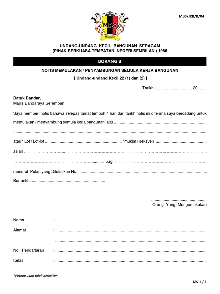 Borang B - Notis Memulakan Kerja | PDF