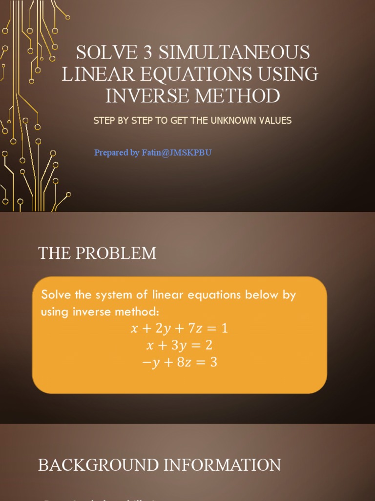 Solve 3 Simultaneous Equation Using Inverse Method | PDF | Matrix ...