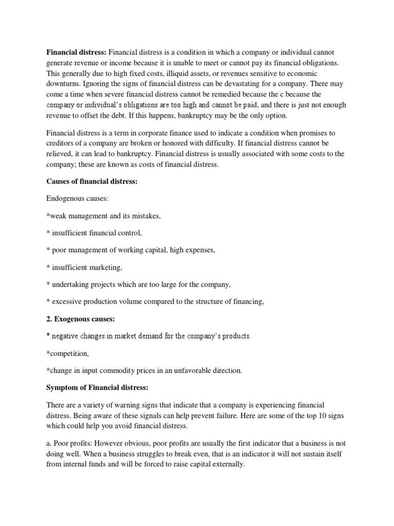 Financial Distress | PDF | Chapter 7 | Bankruptcy