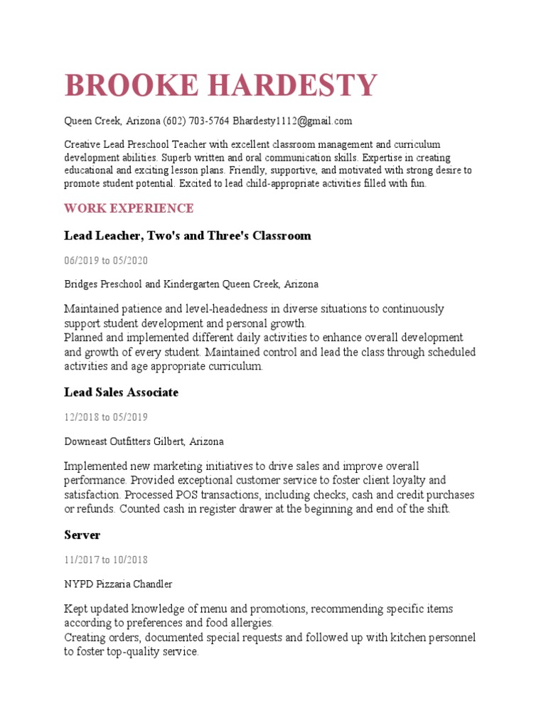Hardesty Brooke Resume | PDF | Point Of Sale | Sales
