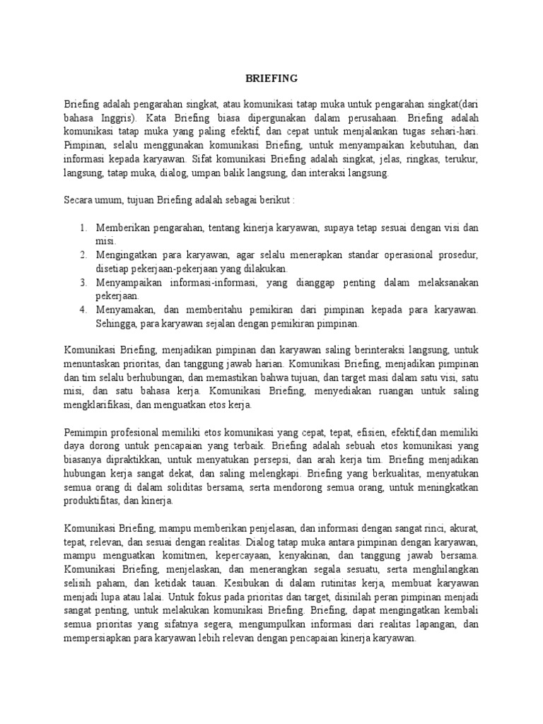 Panduan Briefing Efektif di Tempat Kerja | PDF