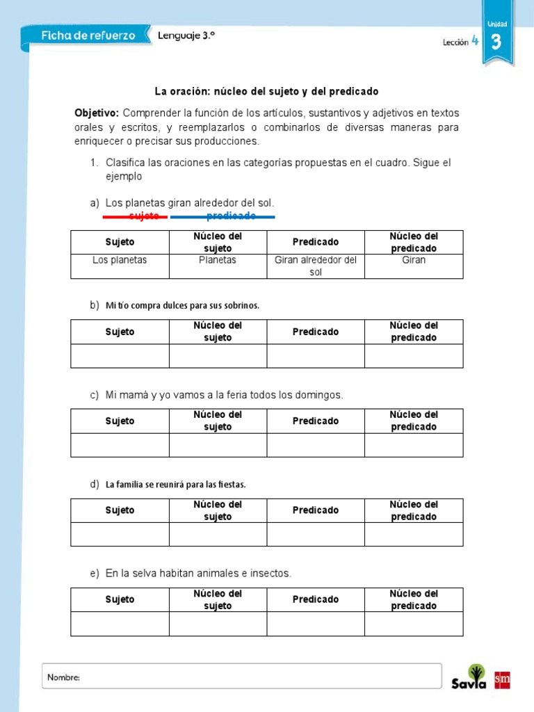 Nucleo Del Sujeto y Del Predicado | PDF | Artes del Lenguaje y Comunicación