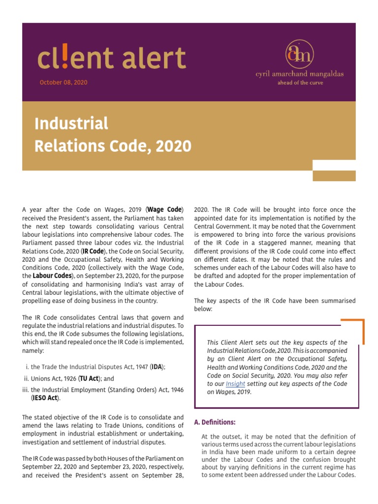 The Industrial Relations Code PDF | PDF | Employment | Crime & Violence