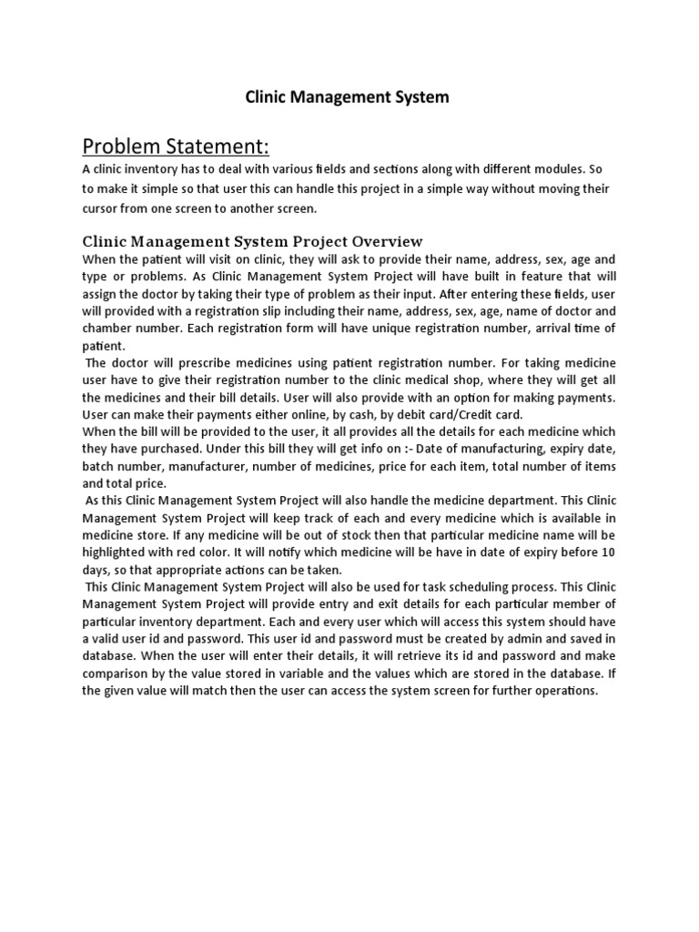 Clinic Management System Overview | PDF | Inventory | Databases