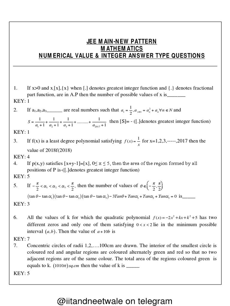 @iitandneetwale On Telegram: Jee Main-New Pattern Mathematics Numerical ...
