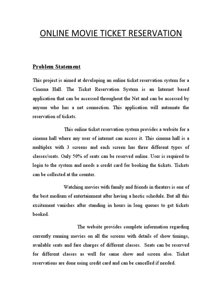 Online Movie Ticket Reservation: Problem Statement | PDF | Ticket ...