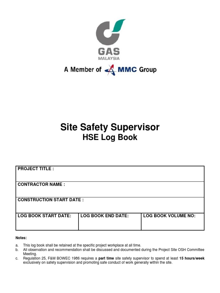 Site Safety Supervisor Log Book | PDF