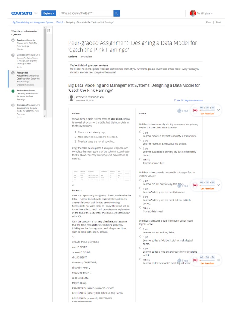 Screencapture Coursera Org Learn Big Data Management Peer AZSNI Designing A Data Model For Catch ...