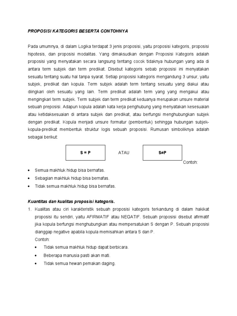Proposisi Kategoris Beserta Contohnya | PDF