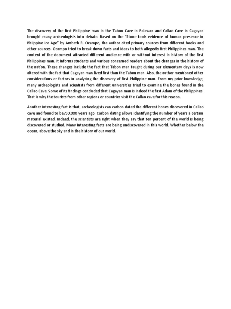 Analyzing the Evidence for the Discovery of the First Philippine Man in ...