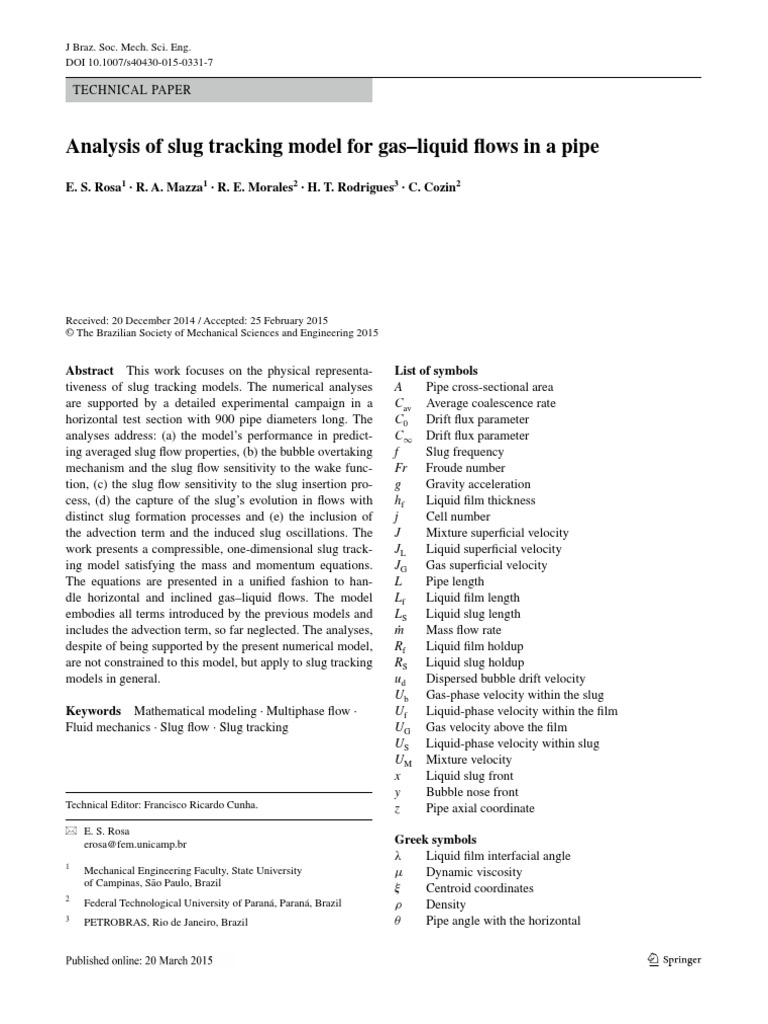 Analysis of Slug Tracking Model For Gas-Liquid Flows in A Pipe. | PDF | Fluid Dynamics | Gases