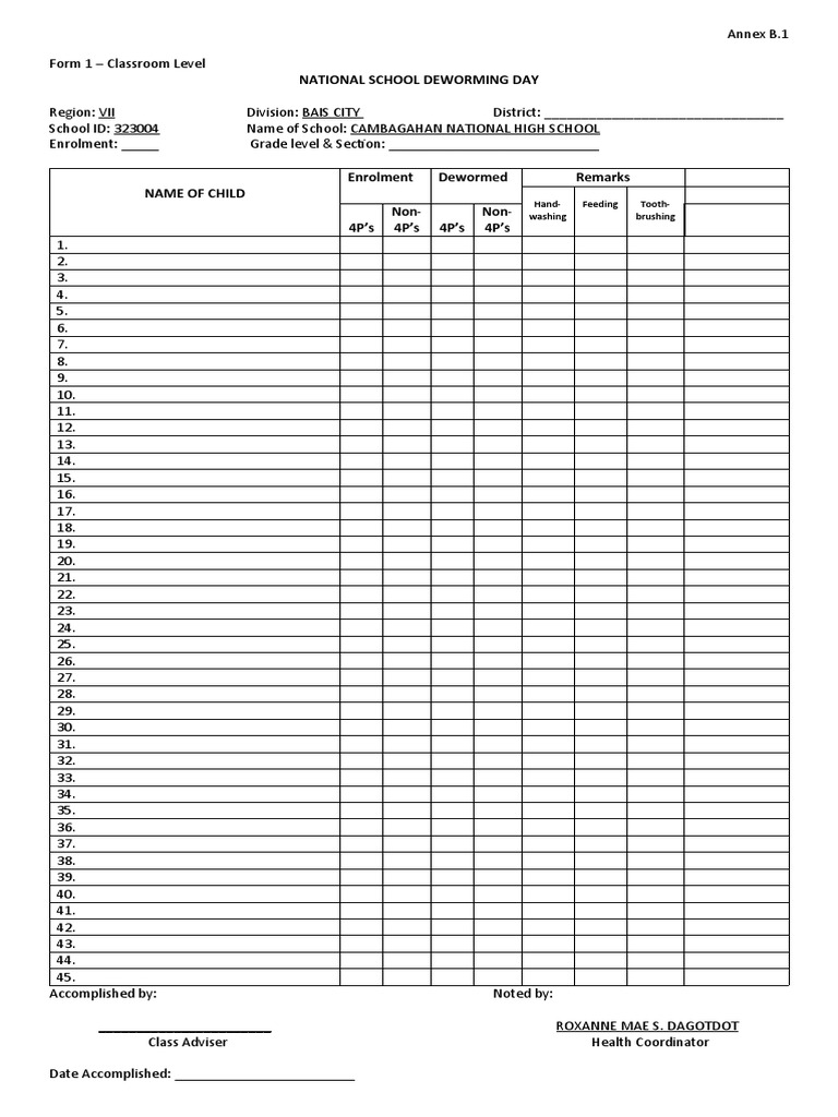 National School Deworming Day: Hand-Washing Feeding Tooth - Brushing | PDF