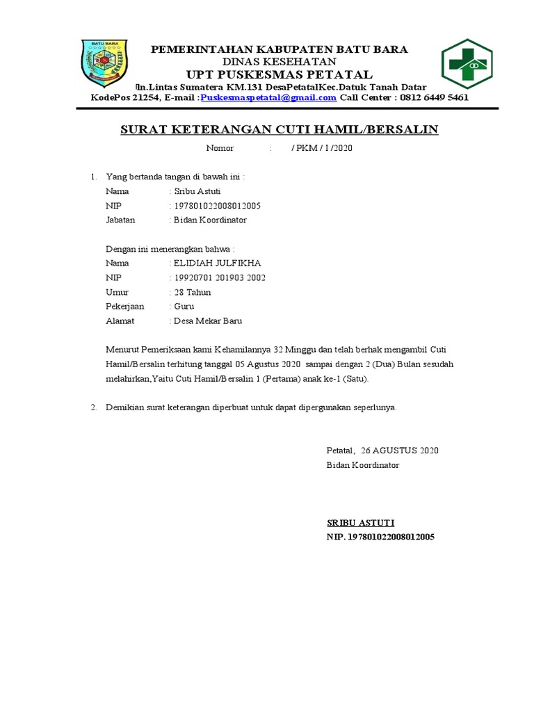 Surat Cuti Bersalin | PDF