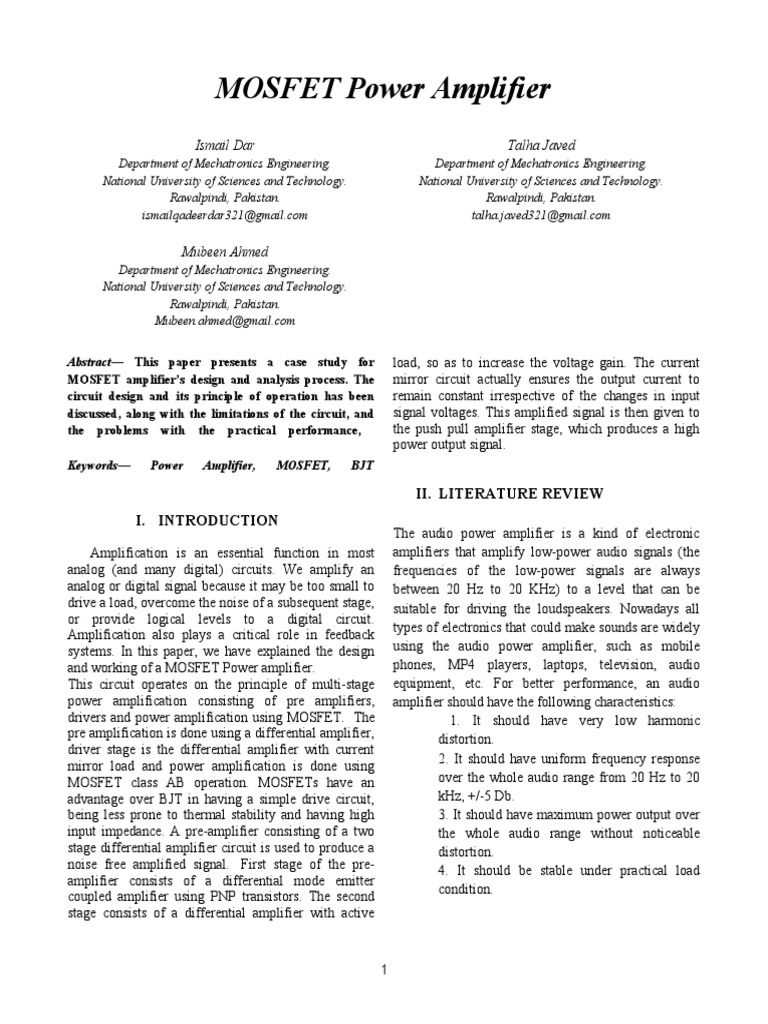 Power Amplifier - Research Paper | PDF | Amplifier | Bipolar Junction ...