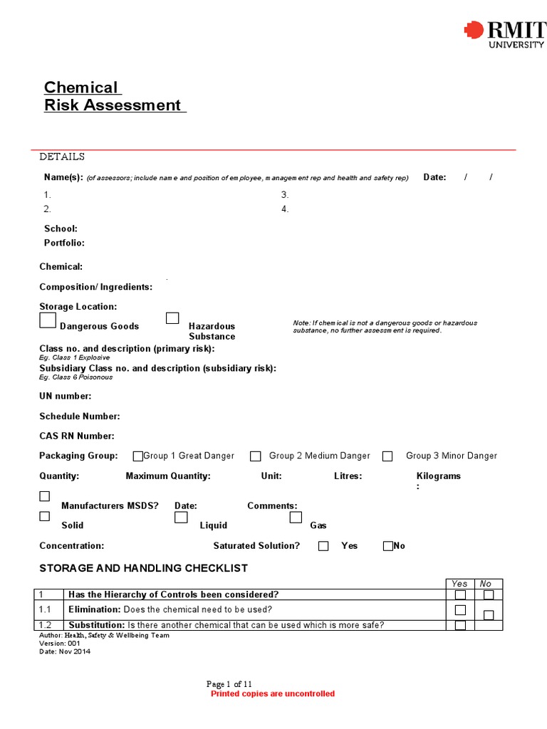Chemical Risk Assessment: Details | PDF | Personal Protective Equipment ...