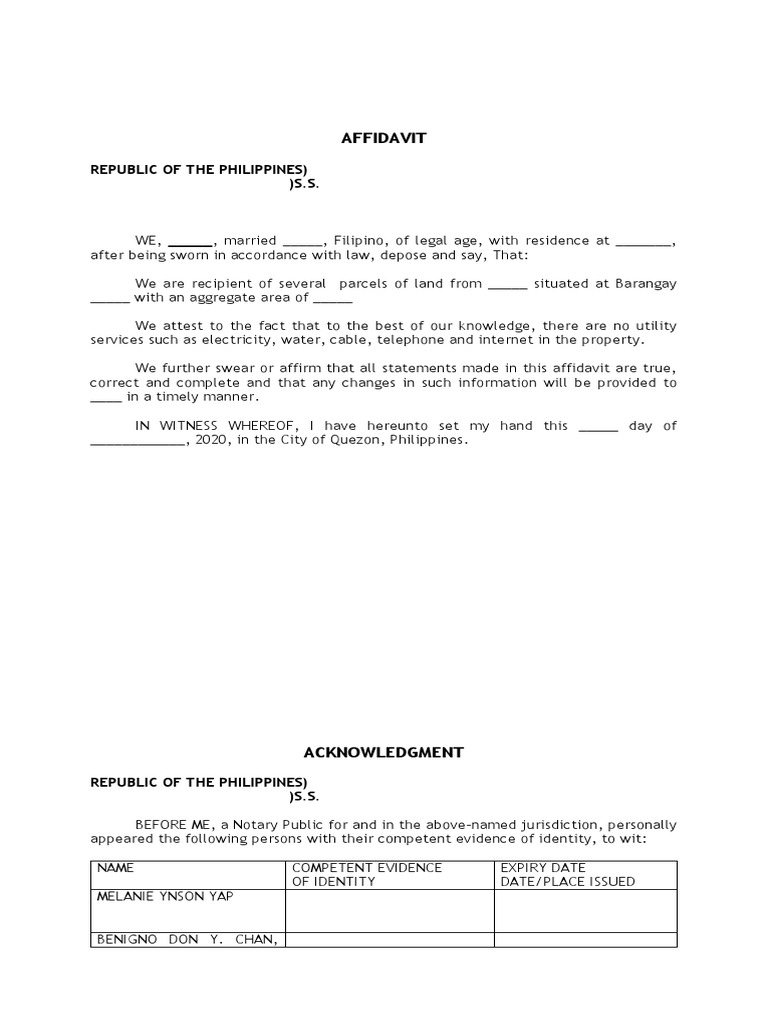 AFFIDAVIT of No Utility | PDF