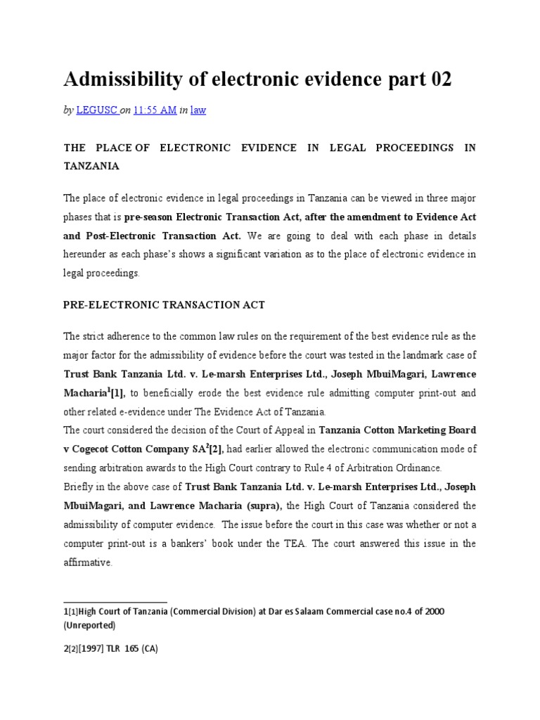 Admissibility of Electronic Evidence in Tanzania | PDF | Evidence ...