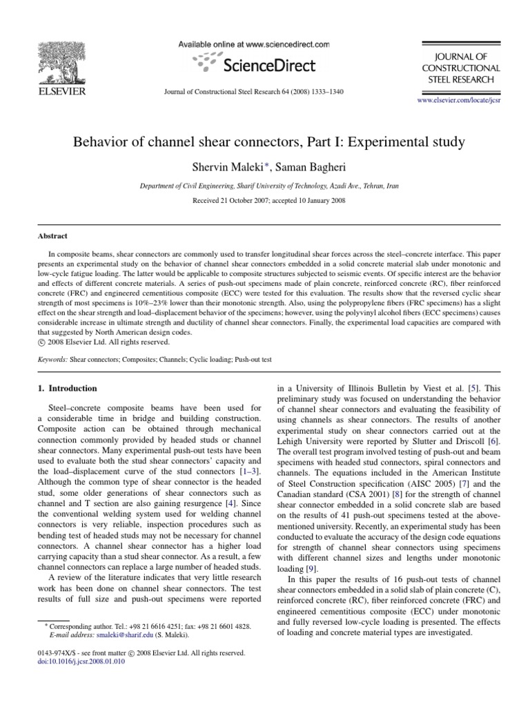 01 Son - Behavior of Channel Shear Connectors, Part I Experimental ...