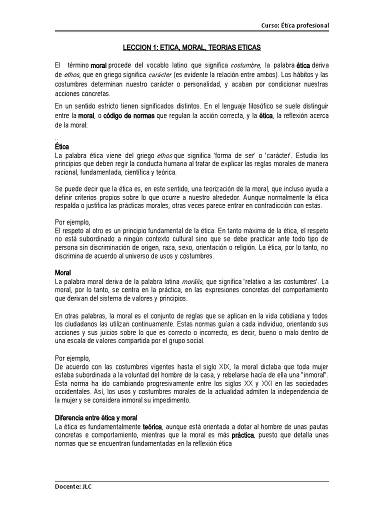 Leccion 1 - Etica Moral y Teorias Eticas | PDF | Hedonismo | Moralidad