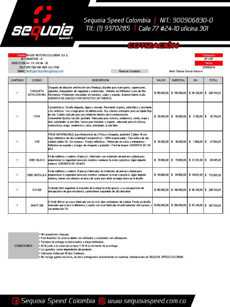 Cotizacion Epp Motociclista | PDF | Ingeniería de Edificación | Materiales de construcción