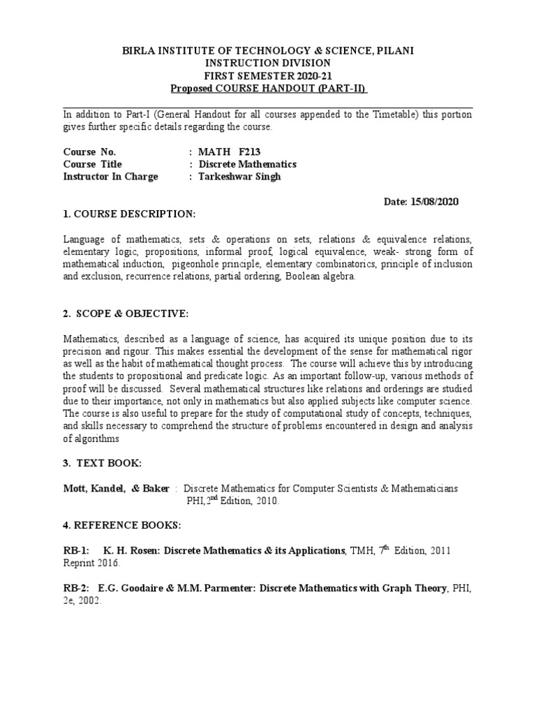 Disc Math Handout | PDF | Discrete Mathematics | Combinatorics
