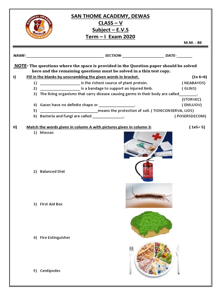 Sta-Class-5-Evs - Term-I Exam Ques Paper | PDF | Ecosystem | Natural ...