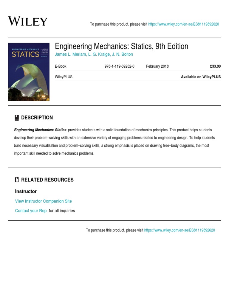 Engineering Mechanics: Statics, 9th Edition: Description | PDF Engineering Mechanics: Statics, 9th Edition: Description | PDF