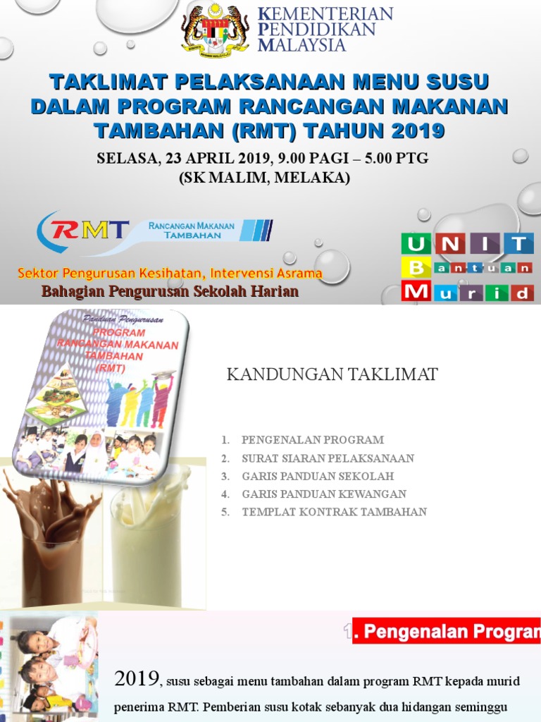 Taklimat Menu Susu Dalam RMT - 2019 | PDF