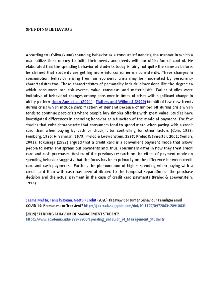 Spending Behavior: Hoon Ang Et Al. (2001) Flatters and Willmott (2009 ...