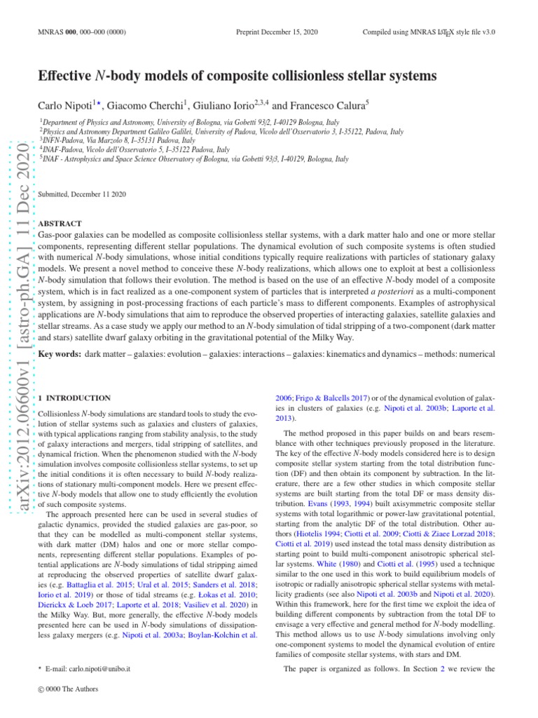 Effective N-Body Models of Composite Collisionless Stellar Systems | PDF | Milky Way | Stars
