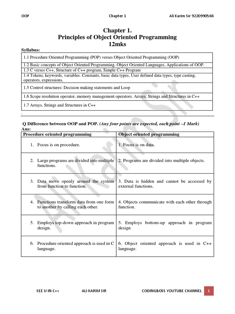 OOP Chapter 1 | PDF | Object Oriented Programming | Object (Computer Science)