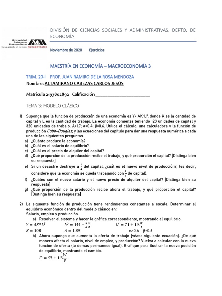 Ejercicios Modelo Clasico | PDF | Finanzas y dinero | Métodos y ...