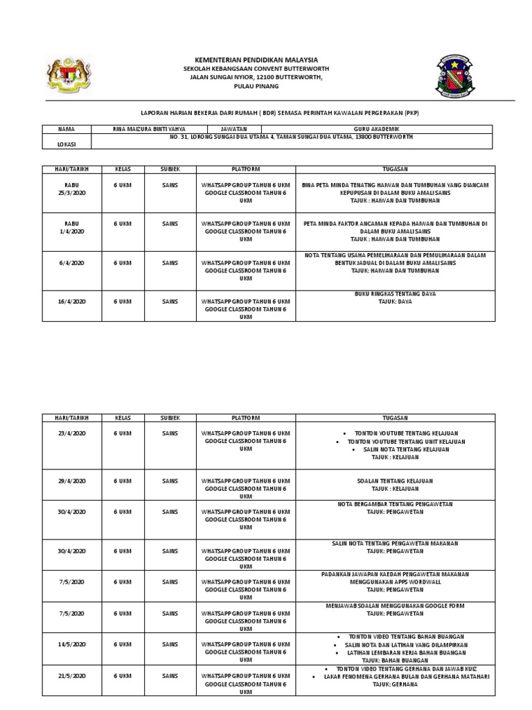 Borang Laporan PKP 2020 | PDF