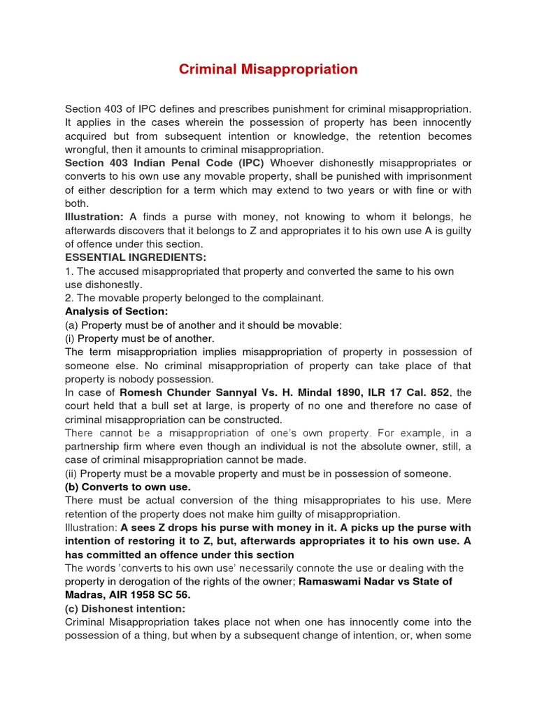 Misappropriation vs. Criminal Breach of Trust | PDF | Dishonesty ...