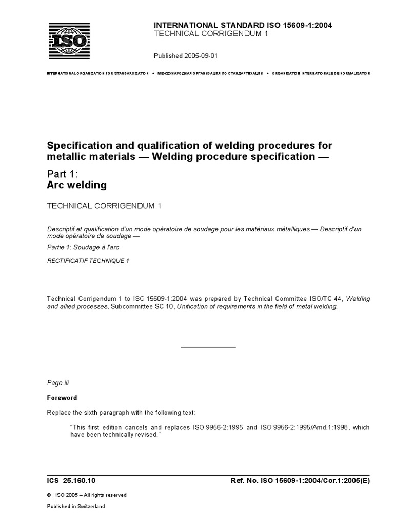 ISO - 15609-1 2004 - Cor - 1 2005 (E) Ang PDF | PDF