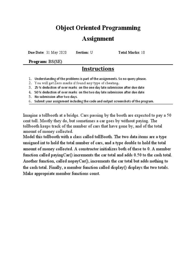 Object Oriented Programming Assignment: Instructions | PDF