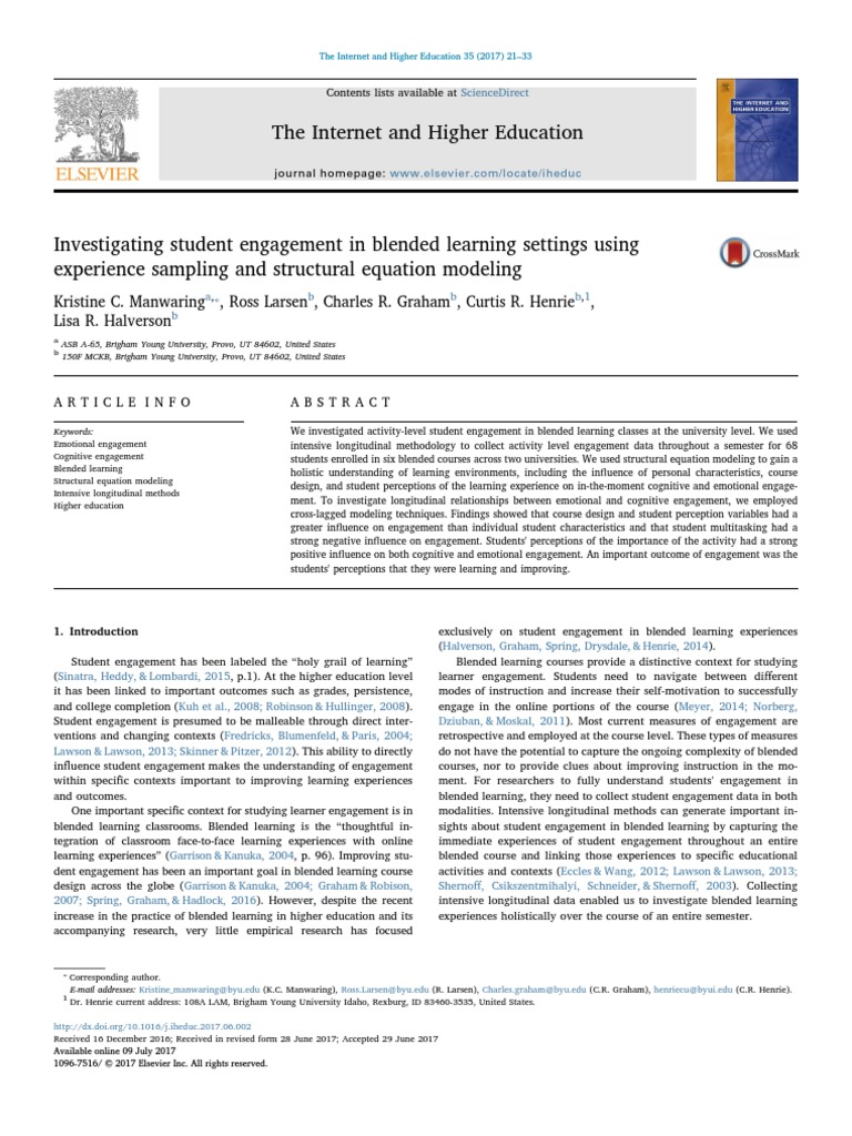 Investigating Student Engagement in Blended Learning Settings ...