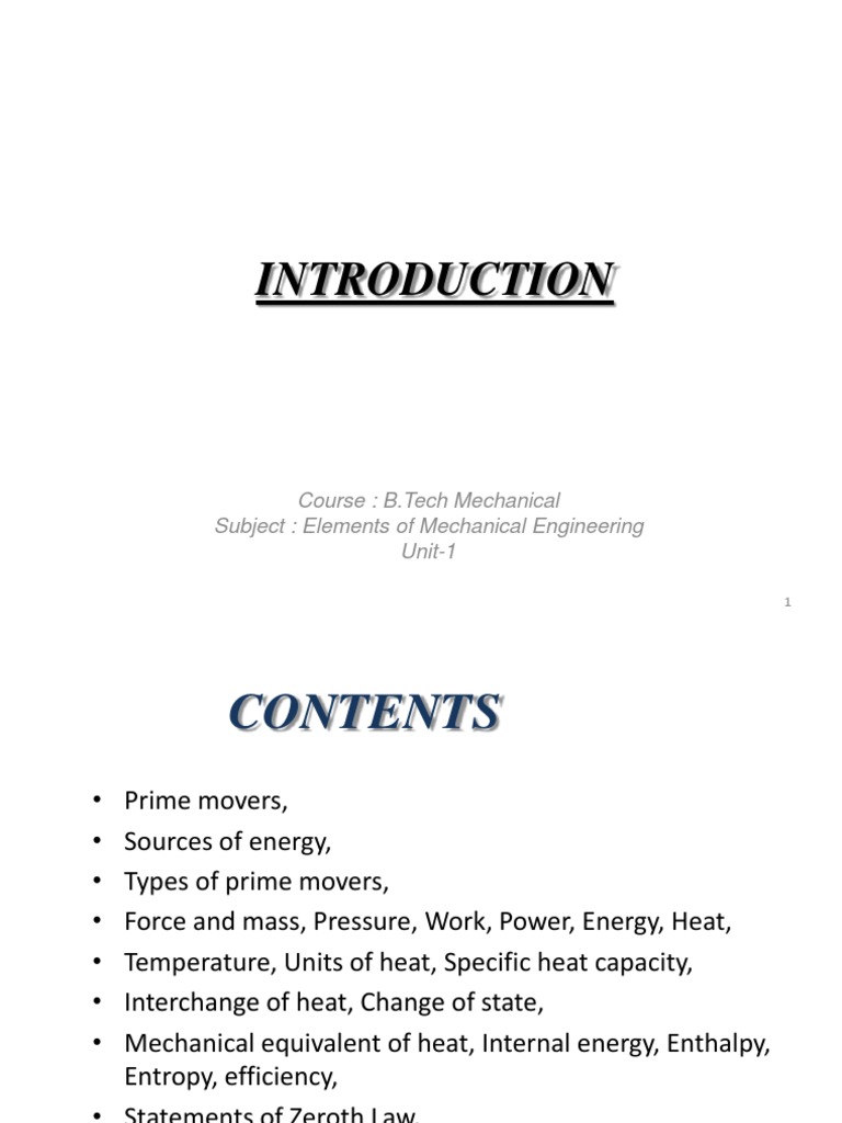 Course: B.Tech Mechanical Subject: Elements of Mechanical Engineering ...